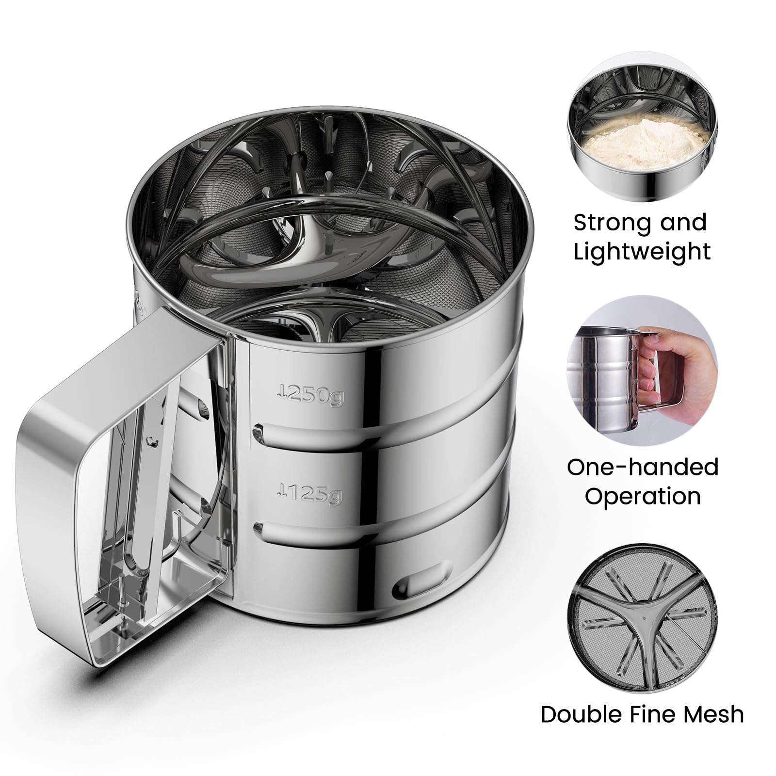 Fine Mesh Baking Sifter 4-Cup Stainless Steel Flour Sifter - Fine Mesh ...