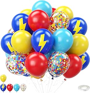 Amazon.com: Red Blue Yellow Balloons, 12 Inch Light Blue Red Lightning ...