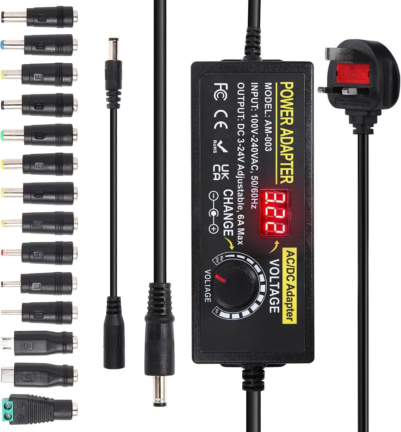 3V-24V 6A Adjustable Power Supply 144W Universal Adapter with 5.5 x 2 ...