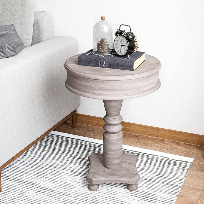 Amazon.com: HOMPUS Vintage End Table, Round Rustic Side Table w Wood ...