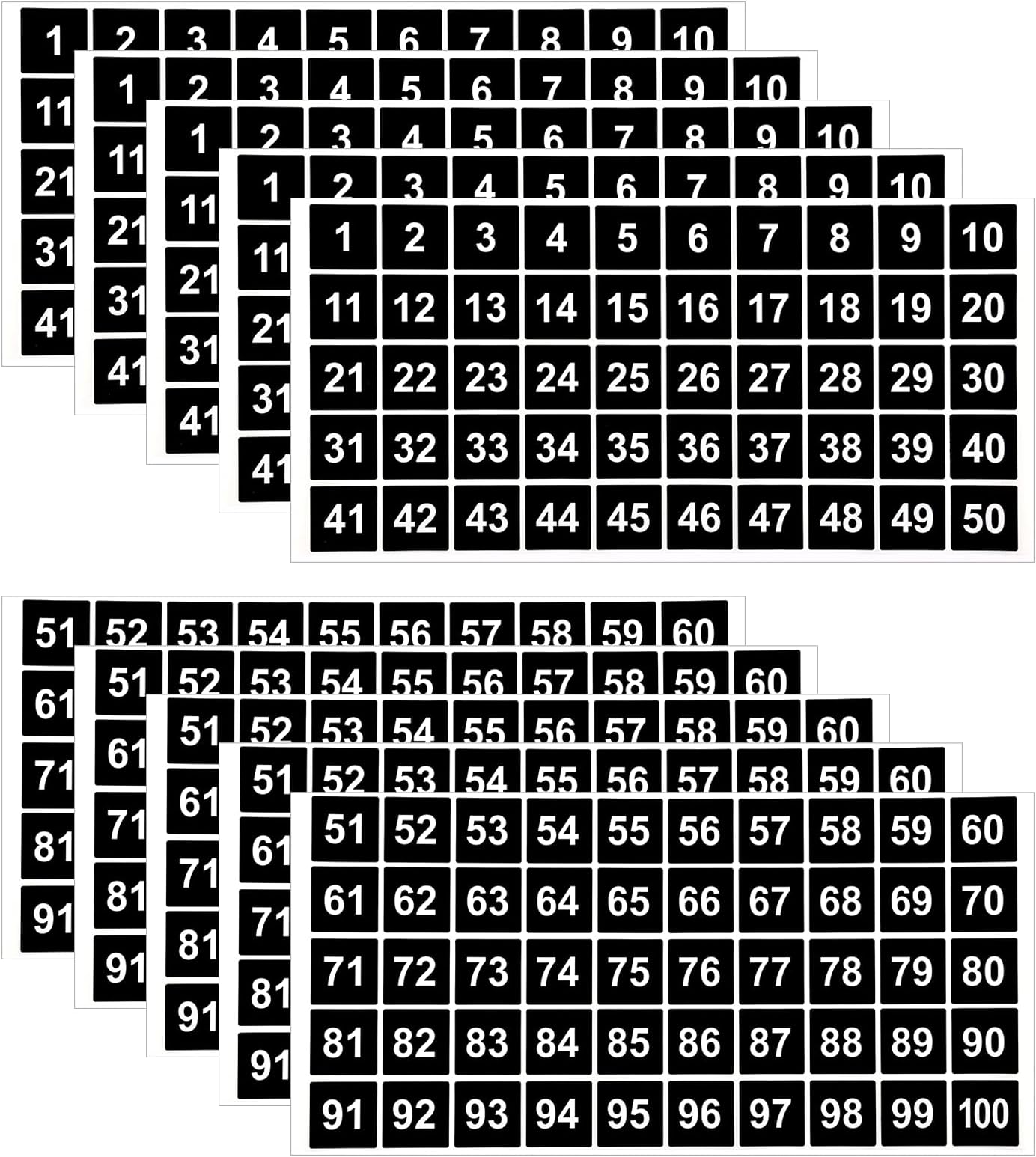 Amazon.com: AIEX 10 Sheets Number Stickers 5 Sets of 1-100 Vinyl Square ...