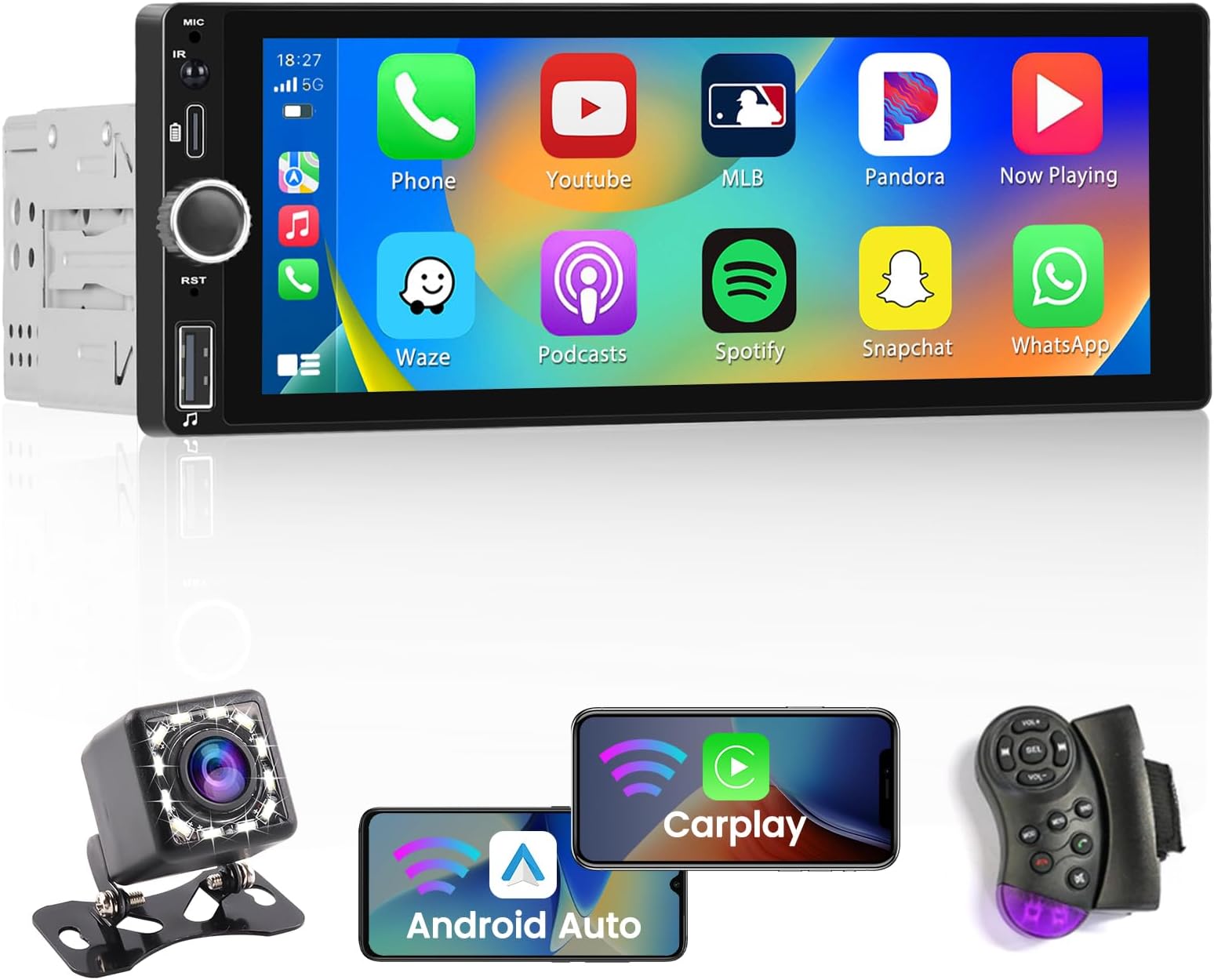 Amazon.com: Eaglerich 1Din Car Radio Wireless Carplay & Android Auto 6. ...