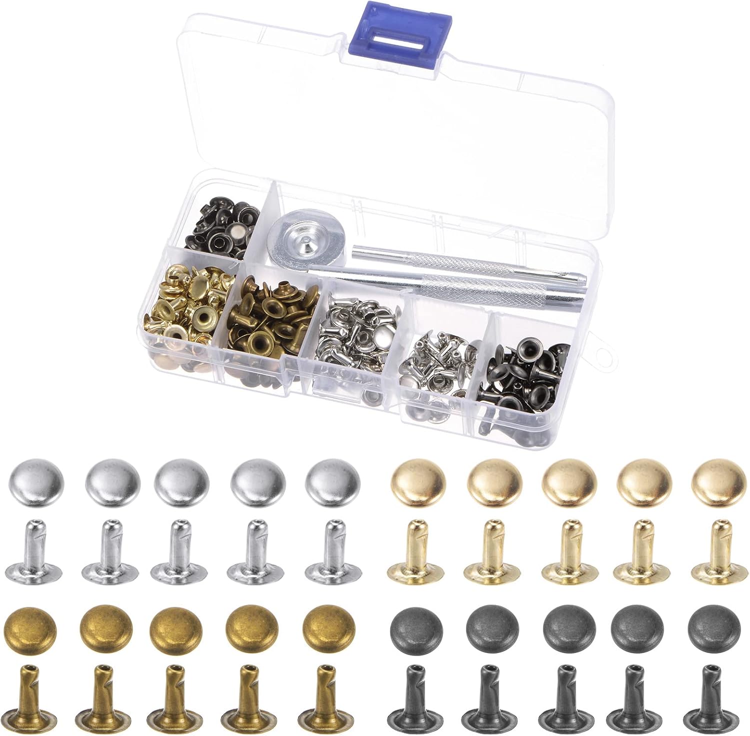 Amazon.com: uxcell 120 Set Leather Rivets Kit 4 Colors 8mm Metal Studs ...