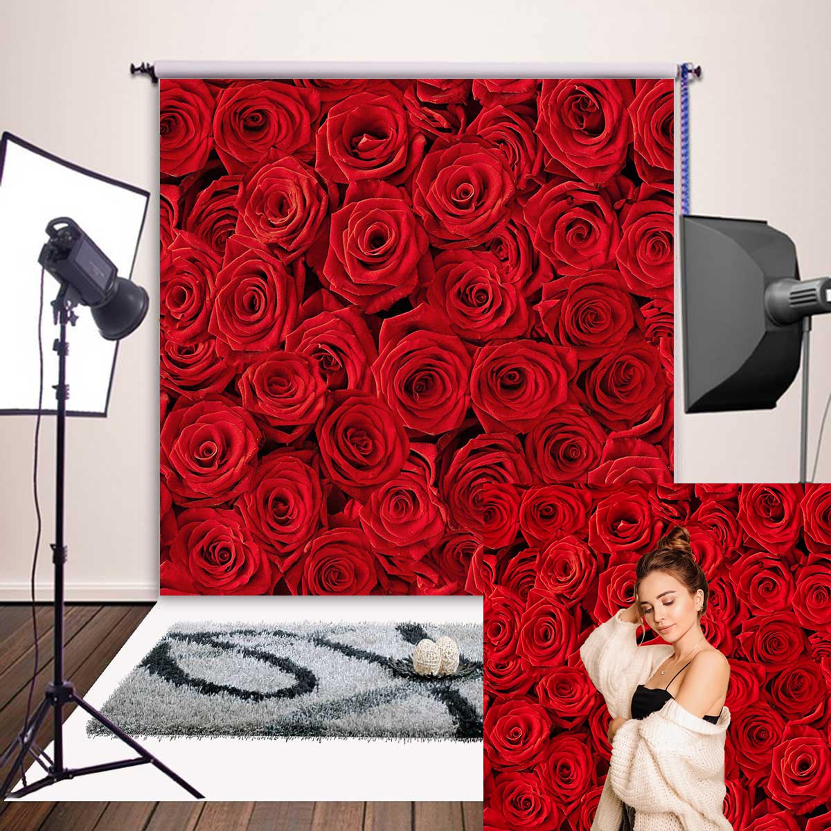 Amazon.com : Red Rose Flower Wall Backdrop for Valentines Day 6x6FT ...