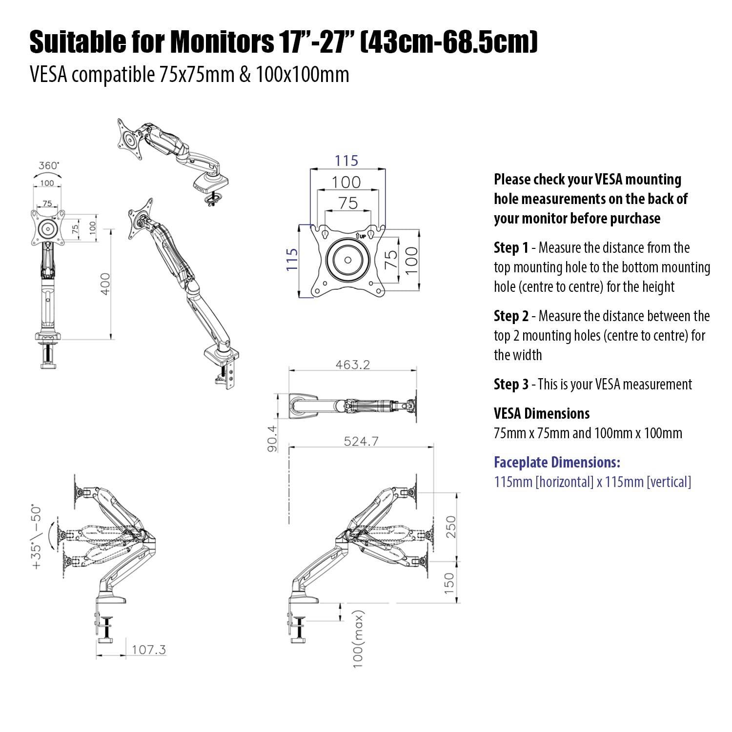 Invision PC Monitor Arm – Ergonomic Height Assisted (Gas Powered) Full ...