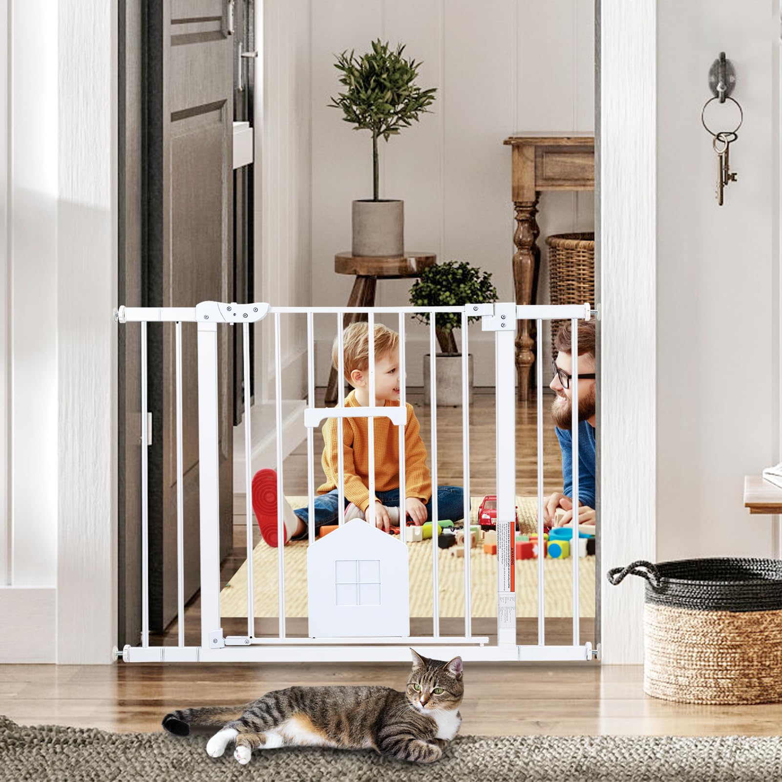 Baby Gate with Cat Door, HAHA KID 29-40" Auto Close Baby Gate, Pressure ...