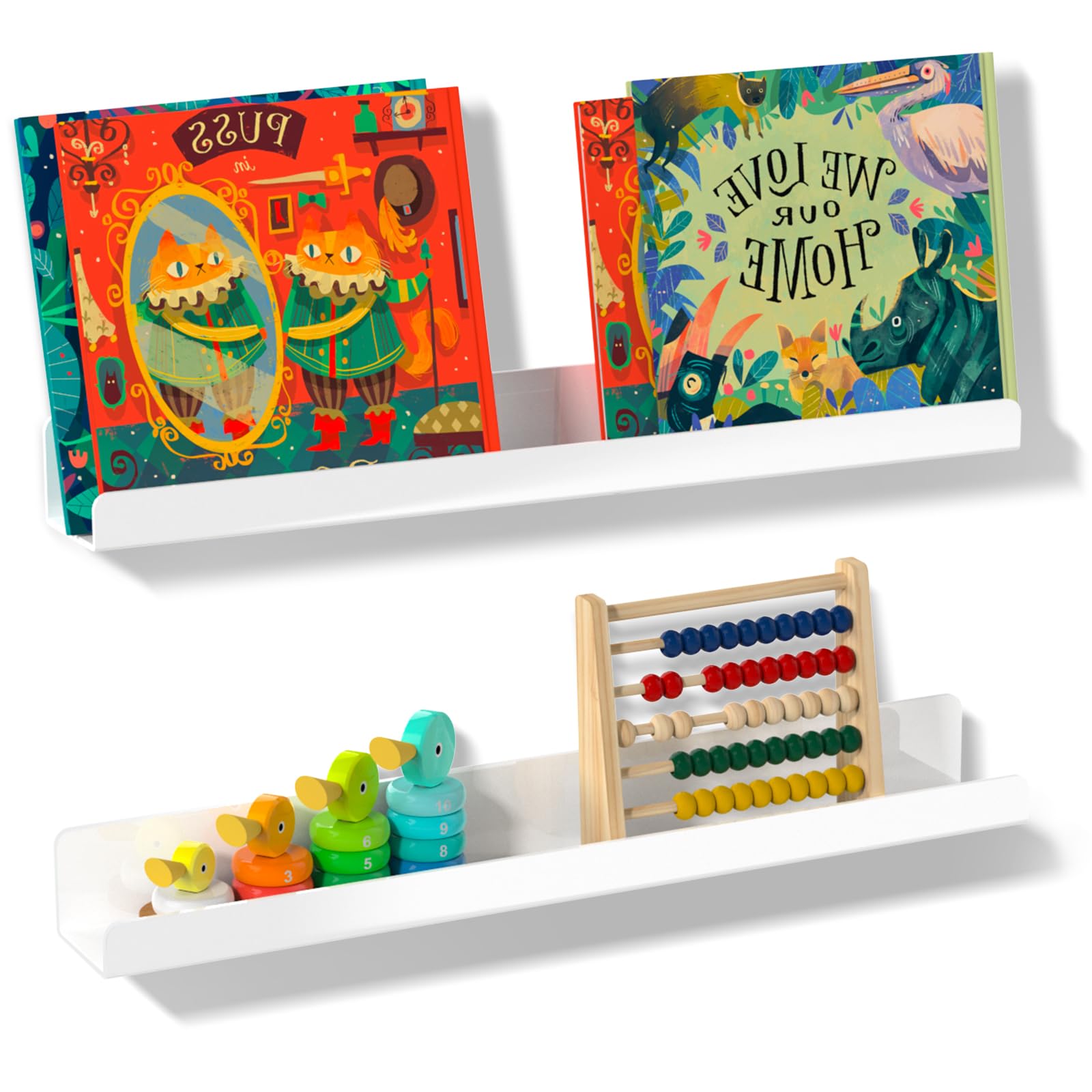 Amazon.com: NiHome Magnetic White Acrylic Book Shelves 2-Pack, 17'' for ...