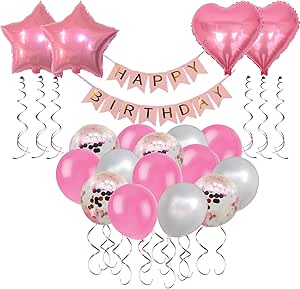 Amazon.com: Pink Birthday Party Decorations,Happy Birthday Banners with Party Decorations ...