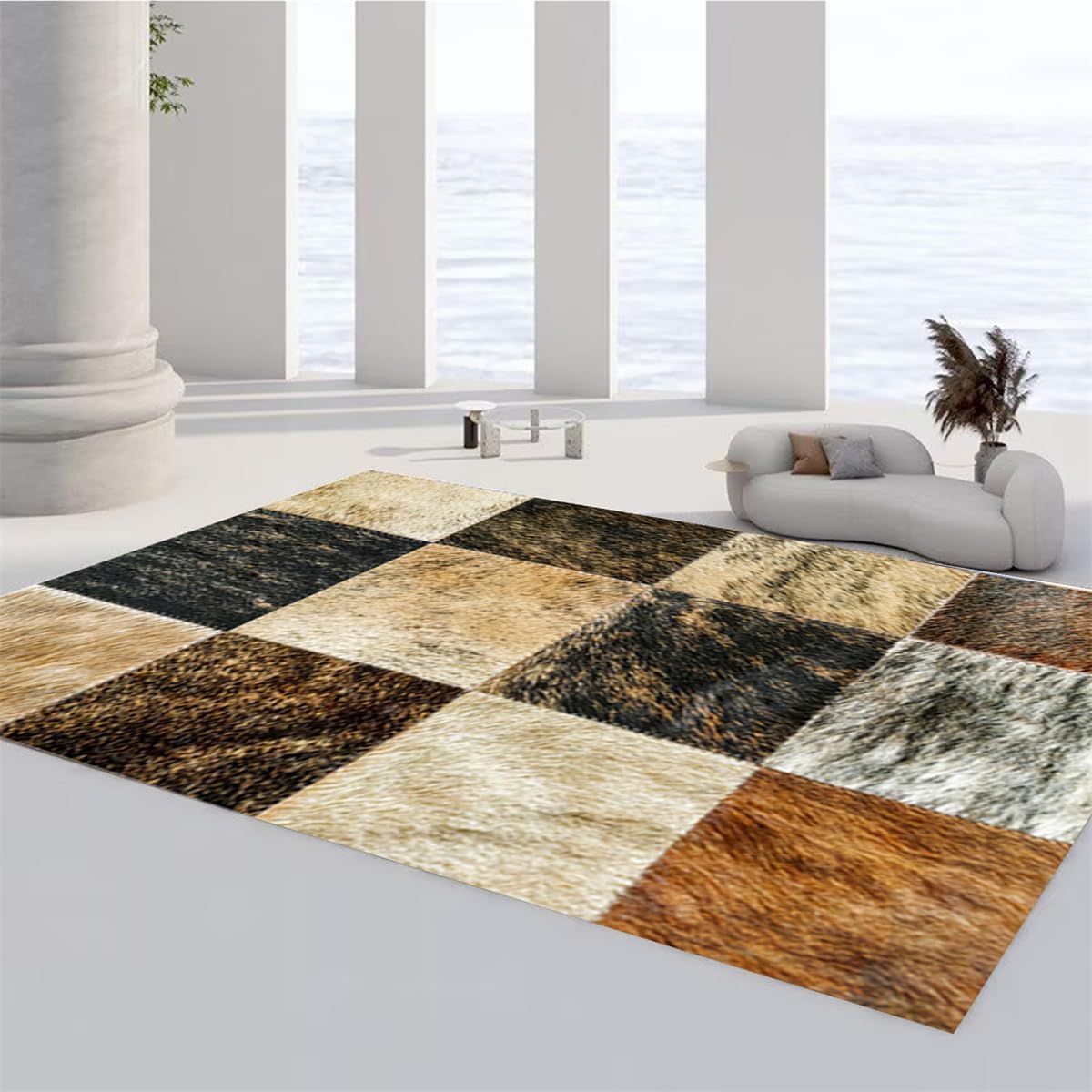 Amazon.com: FSTFLI Western Cowhide Print Rug Brown Cow Print Patchwork ...