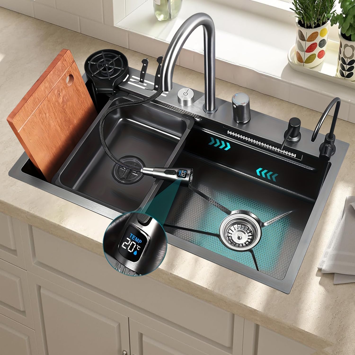 Cuixoc 31"x17" Smart Digital Display Kitchen Sink, Stainless Steel ...