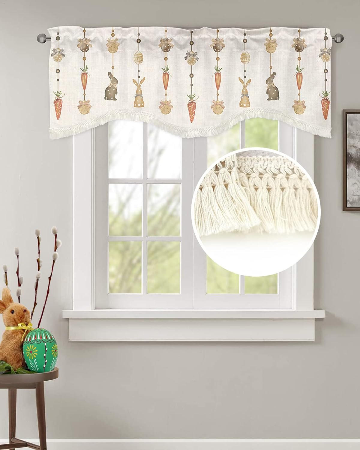 Amazon.com: Alandar Home Easter Valance Rabbit Egg Curtain for Kitchen ...