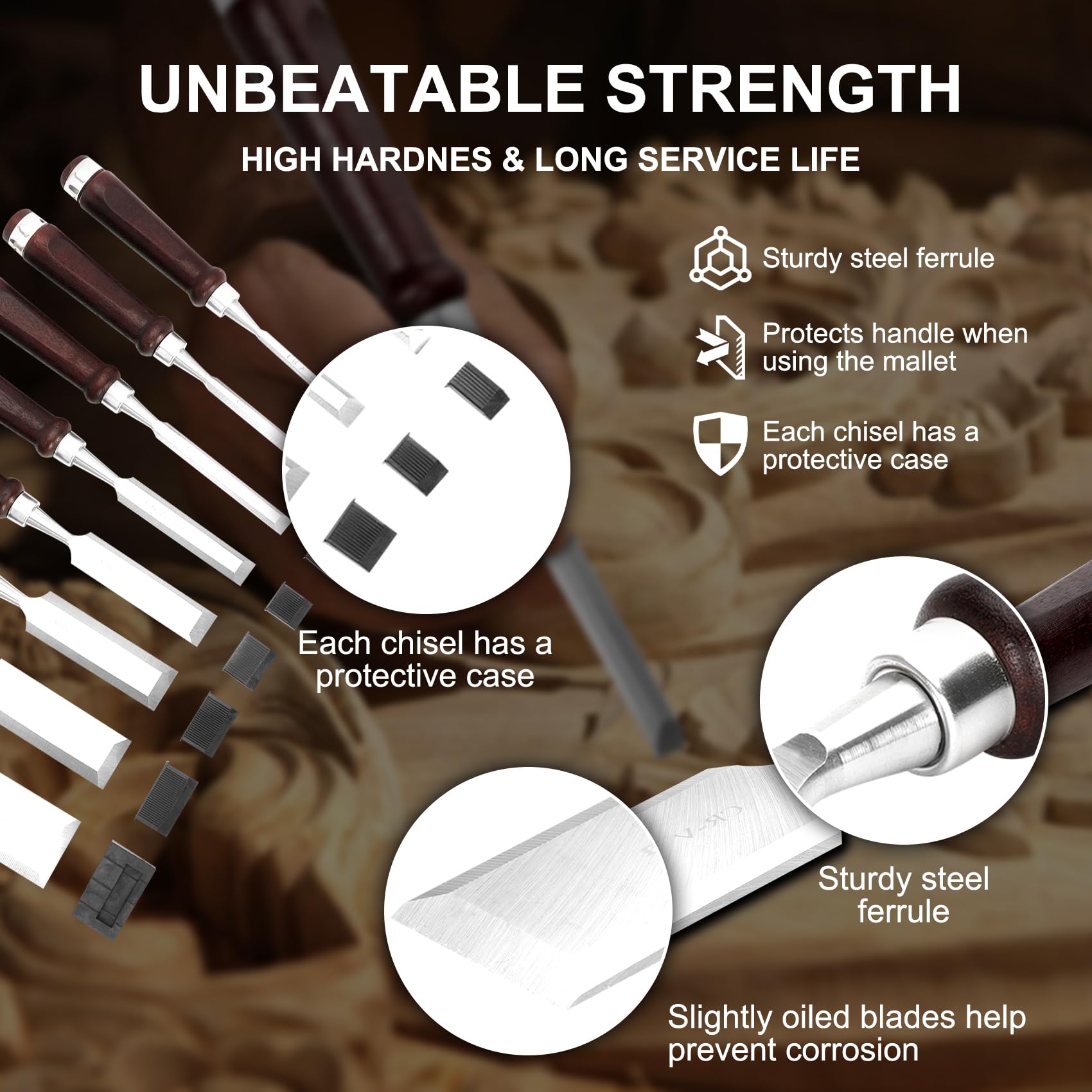 Wood Chisel Set (8 pcs),Carpentry Chisel With Wooden Storage Case ...