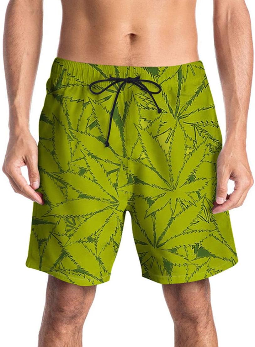 UTALY Men 3D Graphic Marijuana-Weed Beach-Shorts Quick Dry Drawstring ...