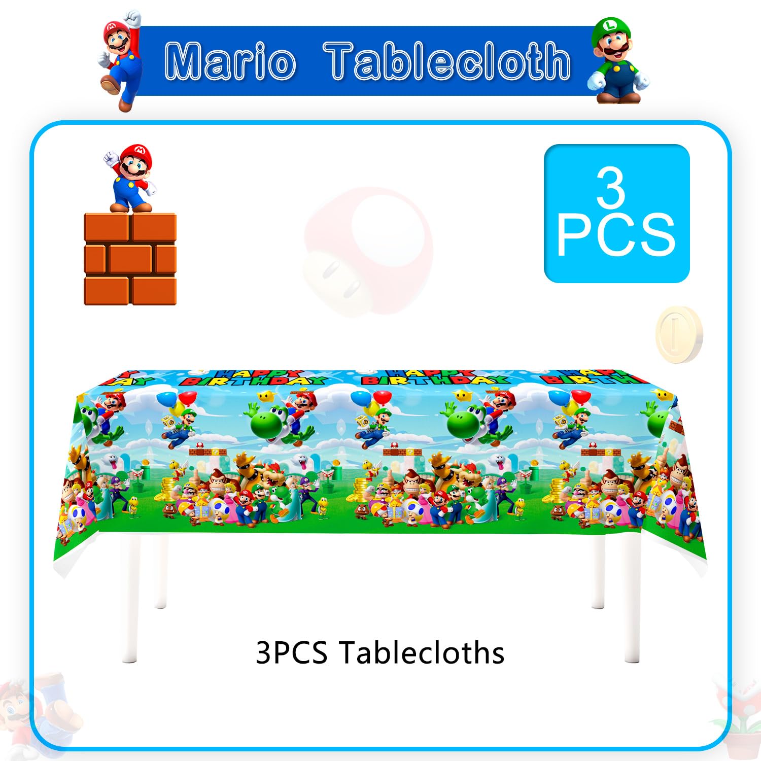 Super Mario Birthday Party Supplies - Super Mario Tablecloth, 3pcs ...