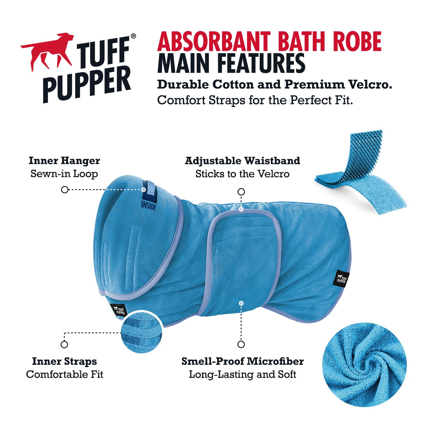 Tuff Pupper Bathrobe, Medium, Blue - Fast Drying Dog Towel Robe ...