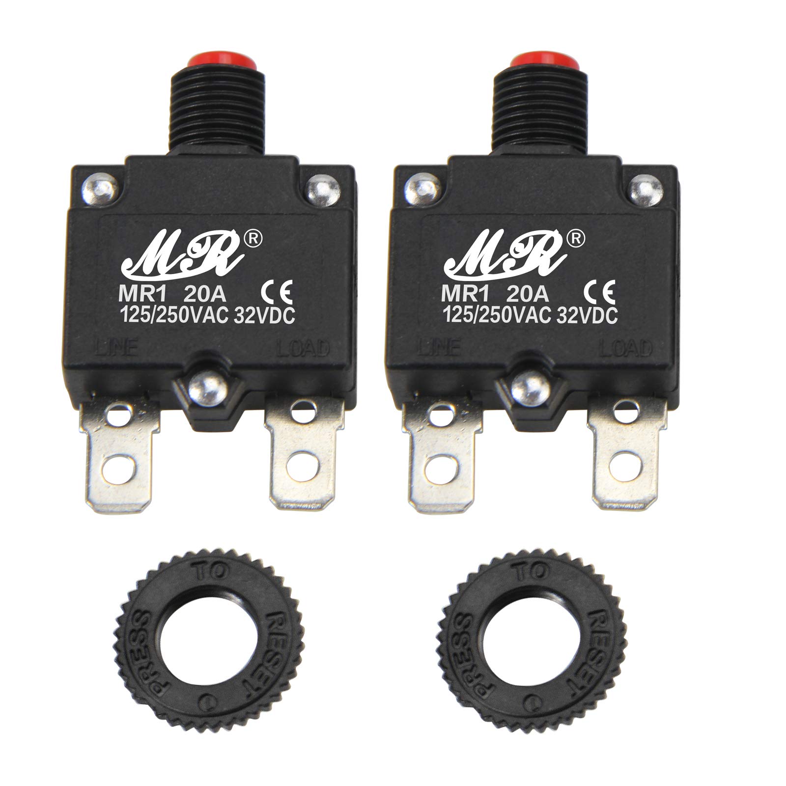 Snapklik.com : 20 Amps Thermal Circuit Breakers 125/250V AC 32V DC Push ...