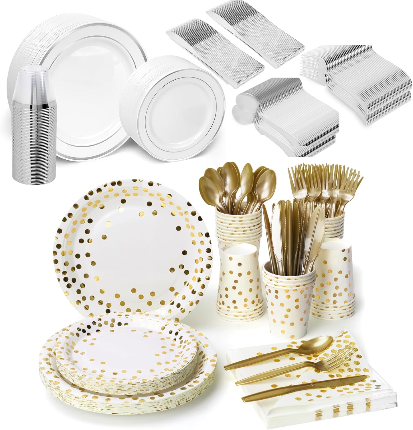 Amazon.com: Party Supplies Set for 85 Guests- 210 Pieces White and Gold ...