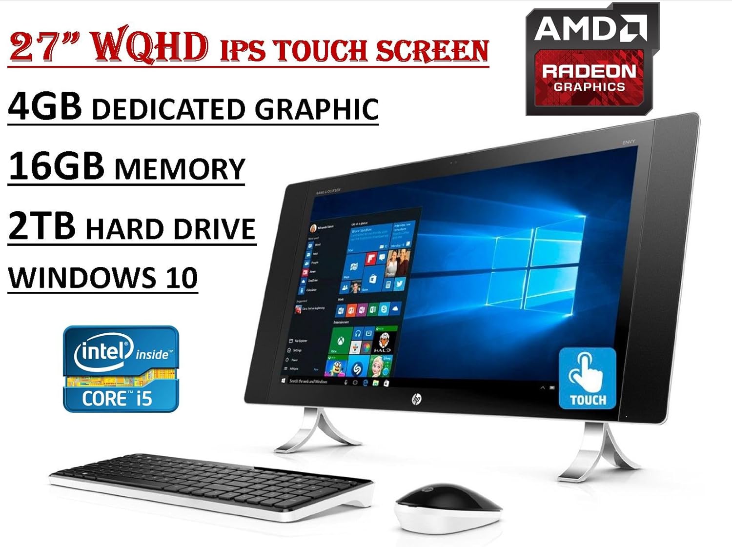 Amazon.com: HP Envy 27 inch All-in-One Desktop PC - 27" WQHD (2560 x ...