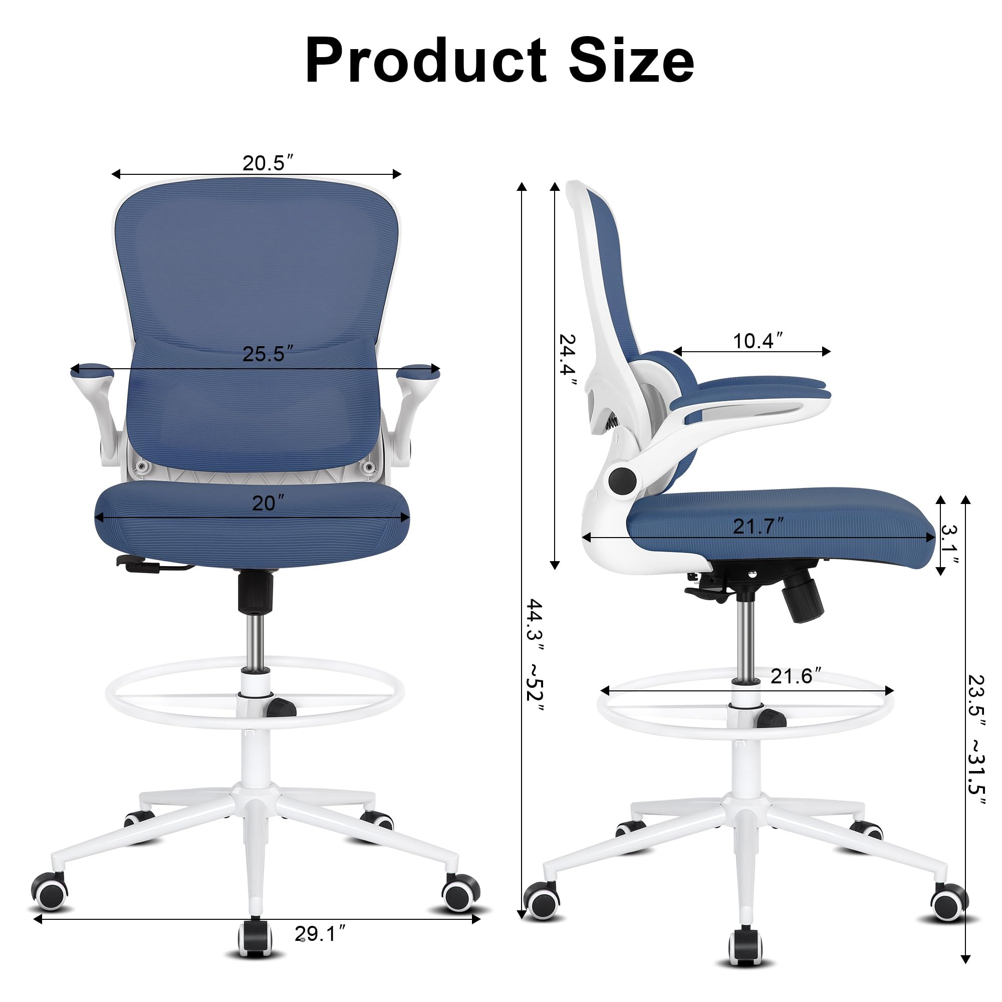 Snapklik.com : Misolant Modern Navy Blue Ergonomic Drafting Office Chair