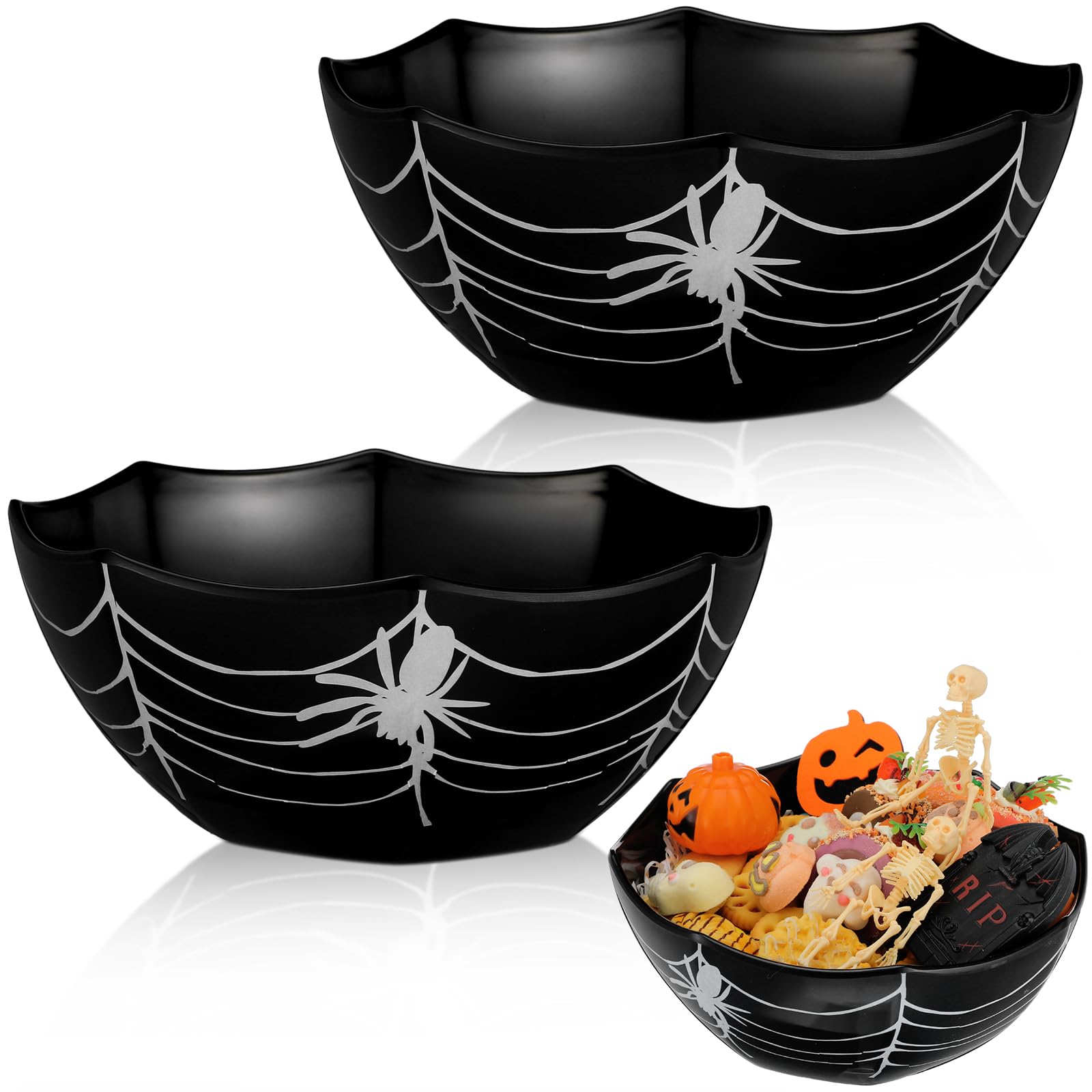Amazon.com | Shellwei 2 Pcs Halloween Candy Bowls Spider Web Serving ...
