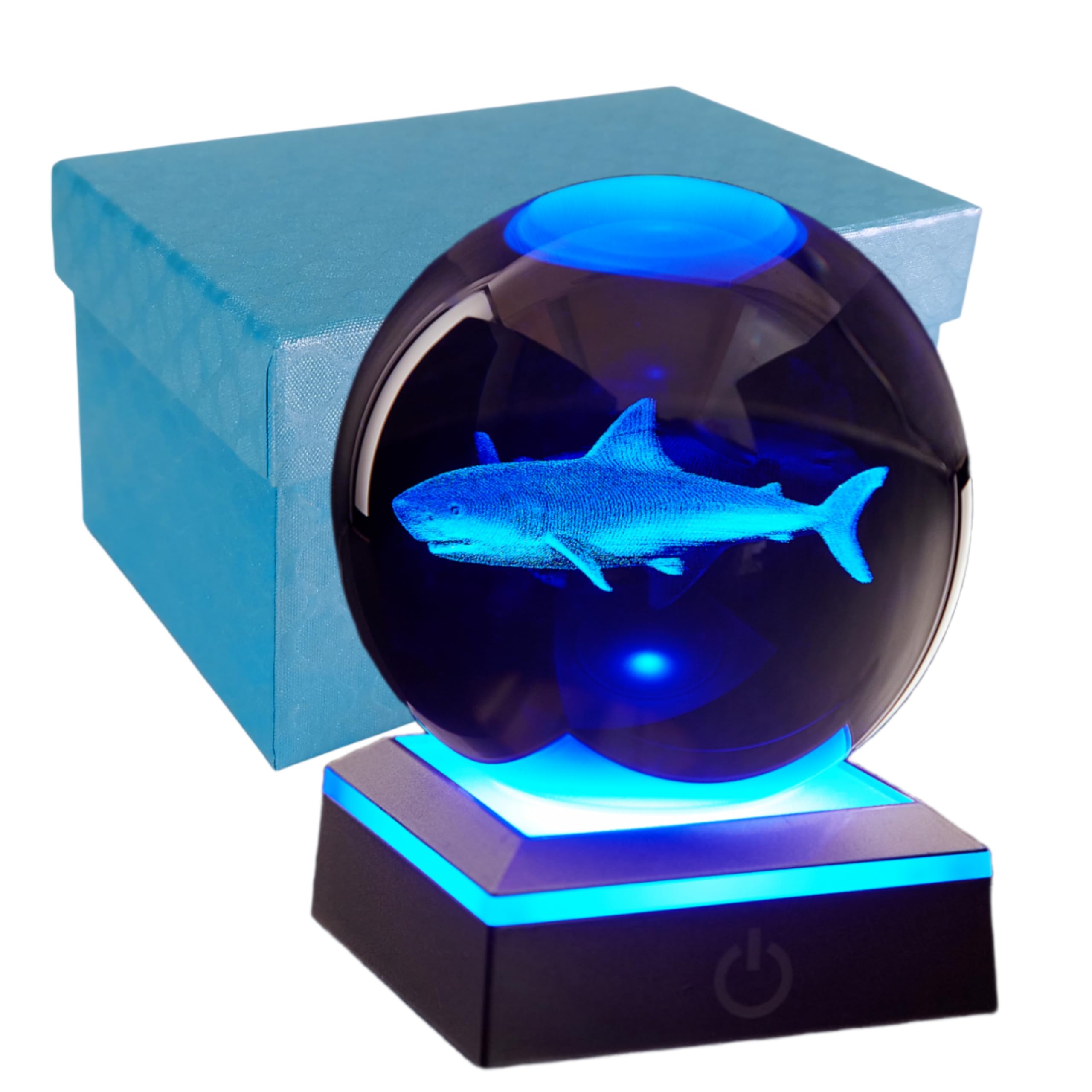 3D Shark Crystal Ball Night Light, Upgraded 3.15 Inch Glass Ball Lamps ...