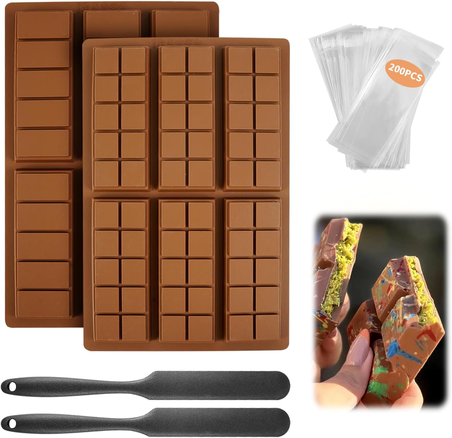 Amazon.com: Silicone Chocolate Bar Mold,2 Thick Chocolate Bar Mold Deep ...