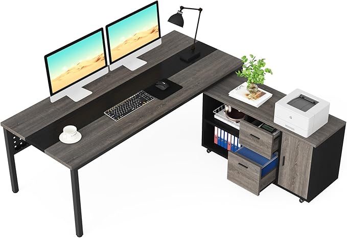Amazon.com: LITTLE TREE 70.8" Executive Desk with Lateral File Cabinet ...
