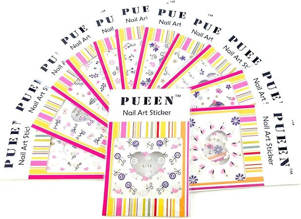 Amazon.com: PUEEN 3D Nail Art Sticker Collection Set L2-12 Packs in ...