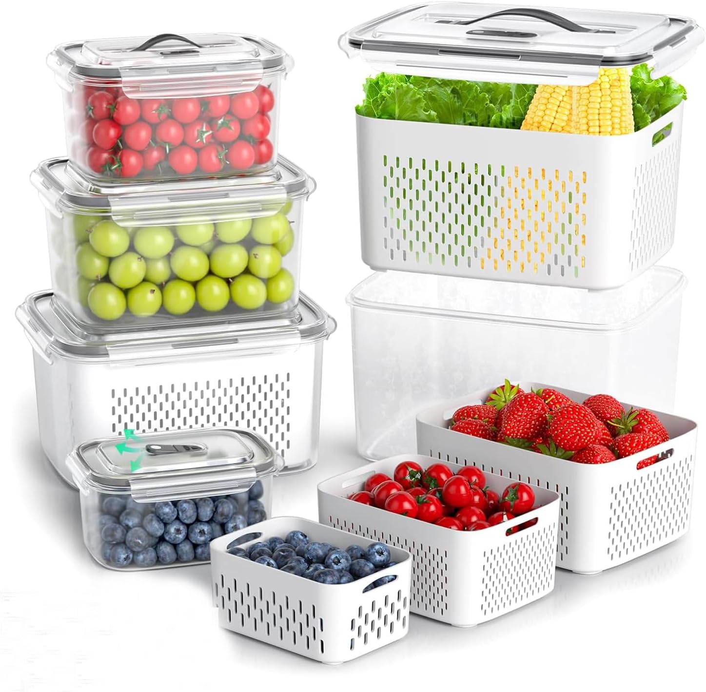 Amazon.com: ATRONAW 10 Pieces Fruit Storage Containers for Fridge ...