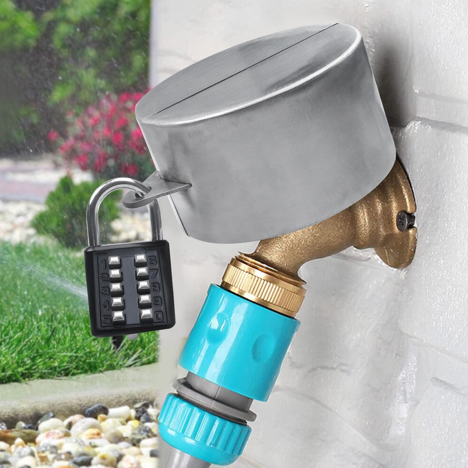 Outdoor Water Spigot Lock Hose Bib Lock (Password Lock) Metallic ...