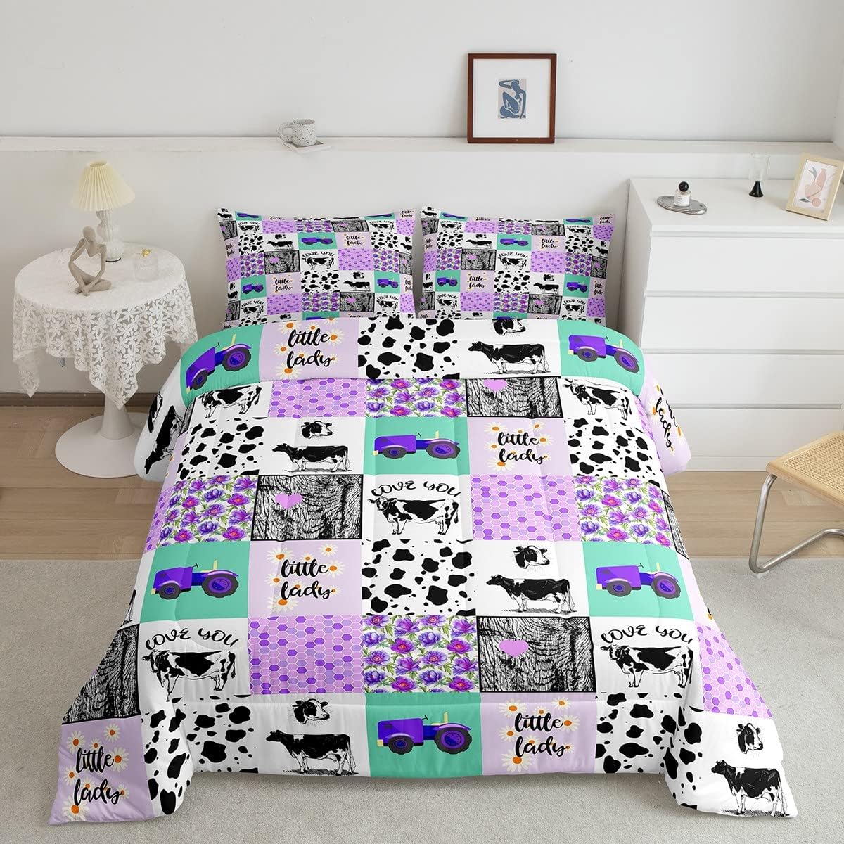 Amazon.com: Milk Cow Print Bedding Queen Size, Cartoom Cow Bedding ...