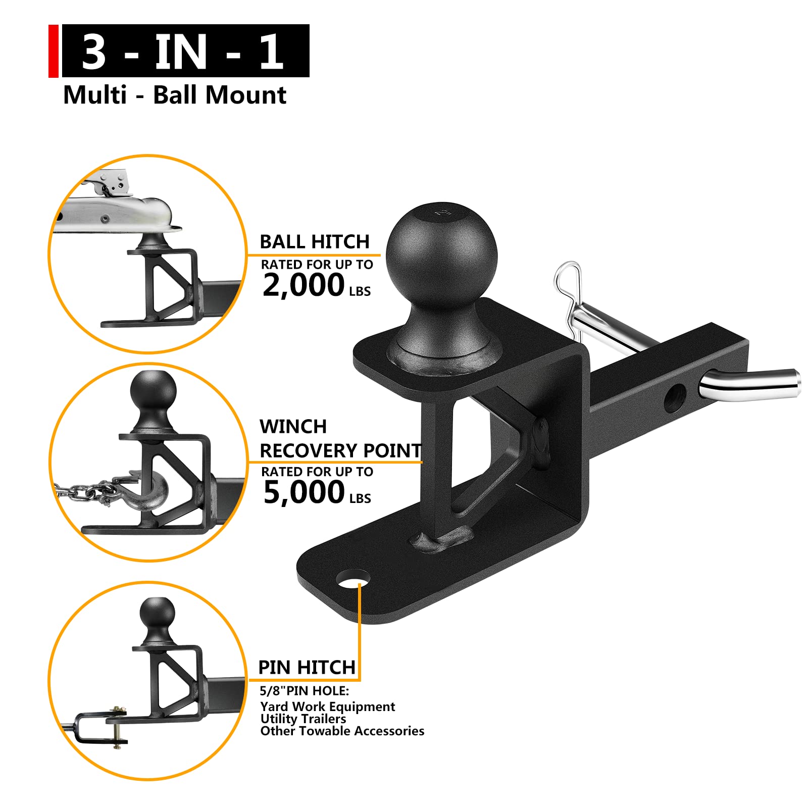 Snapklik.com : OCTORA ATV/UTV Trailer Hitch, Fits 114-inch Receiver,3 ...