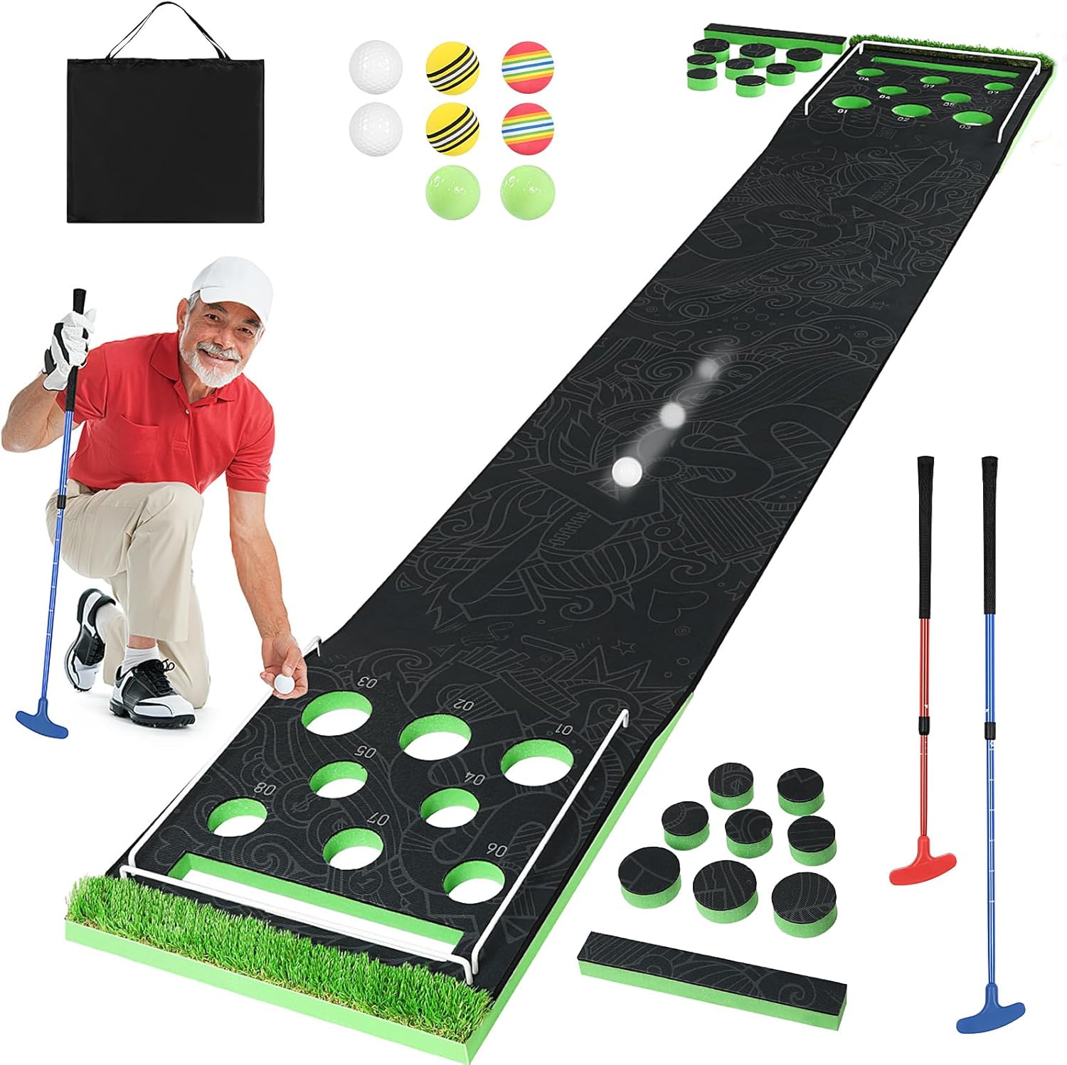 Golf Pong Game Set Golf Pong Putting Game Indoor Putting Green with 2 ...