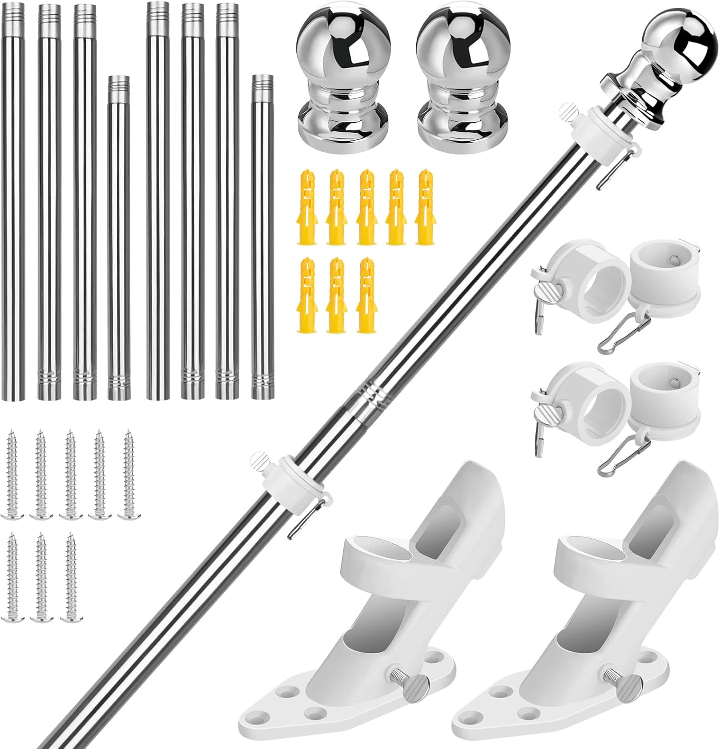 Amazon.com : Winthai 2 Sets 5FT Flag Pole Kit Stainless Steel ...