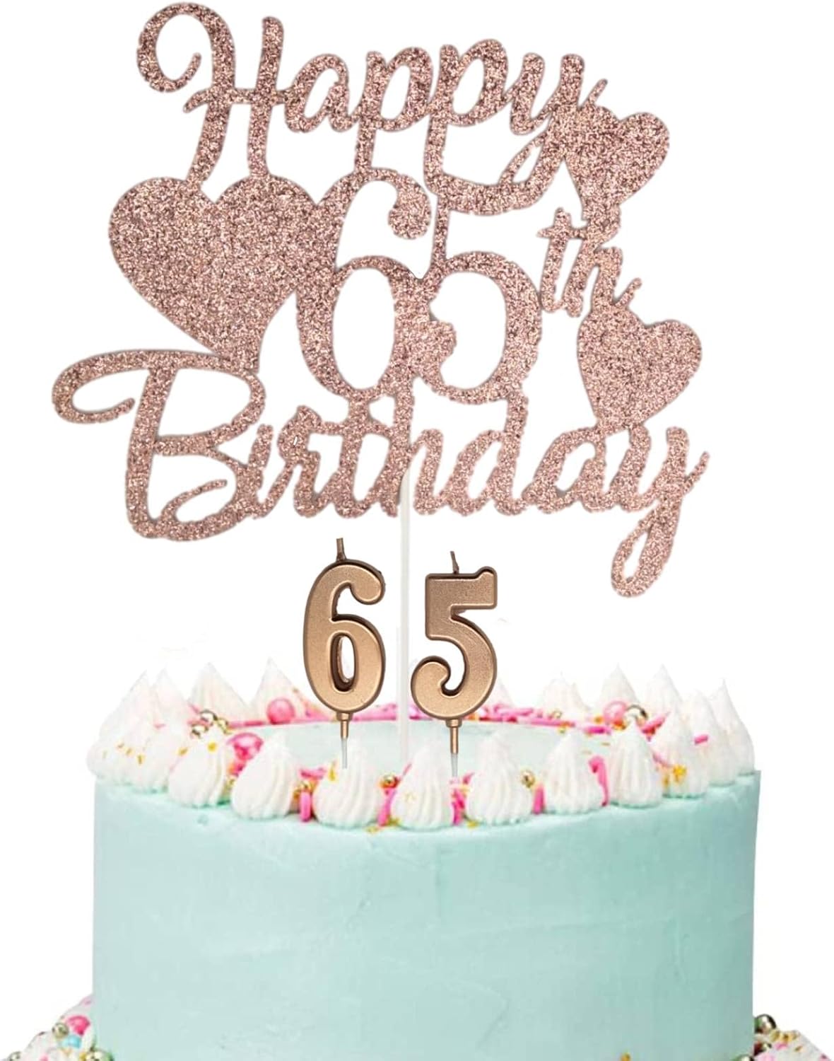 Amazon.com: Happy 65th Birthday Cake Topper, Rose Gold Glitter 65th ...