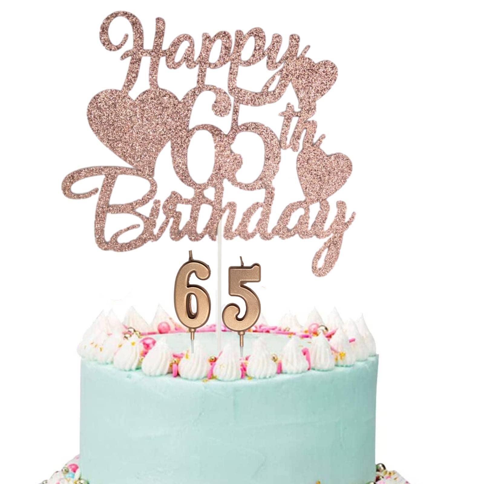 Happy 65th Birthday Cake Topper Rose Gold Glitter 65th Birthday ...