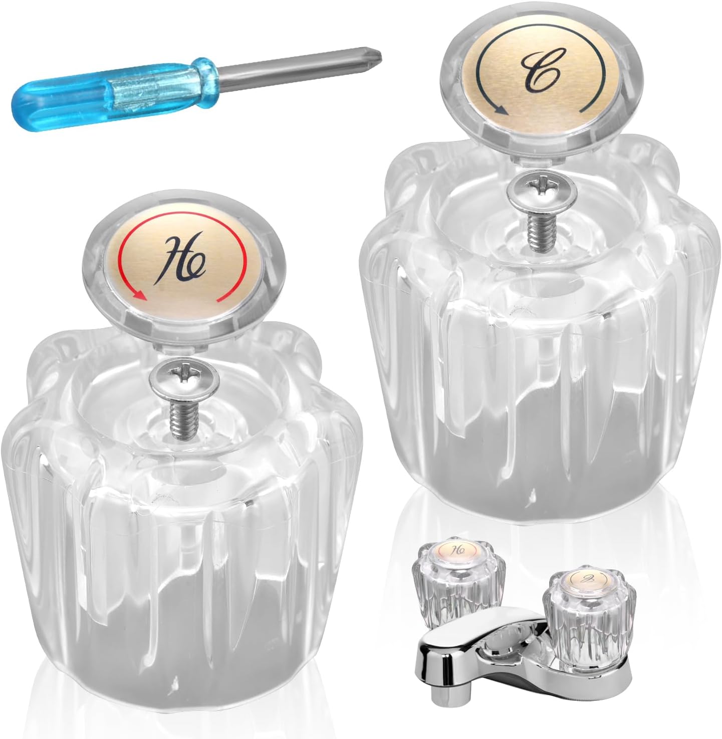 2pcs Shower Knob Replacements Kit, Clear Acrylic Hot/Cold/Diverter ...