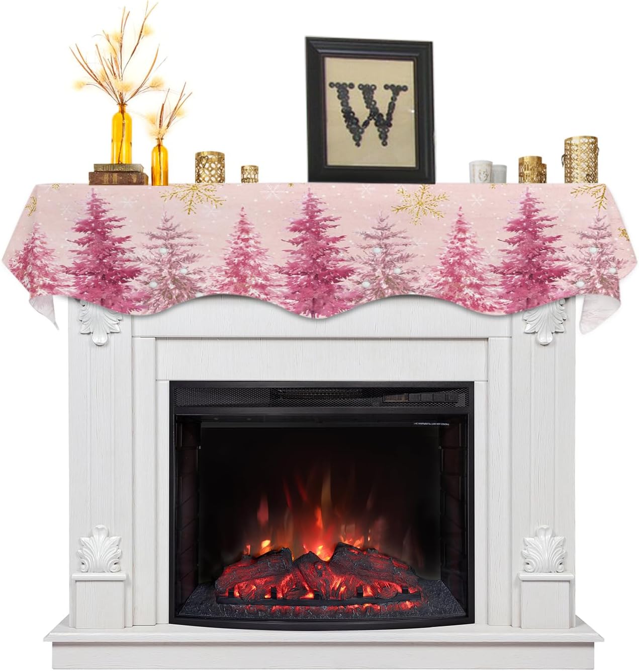 Amazon.com: Blush Pink Tree Fireplace Mantel Scarf Cover, Mantel Shelf ...