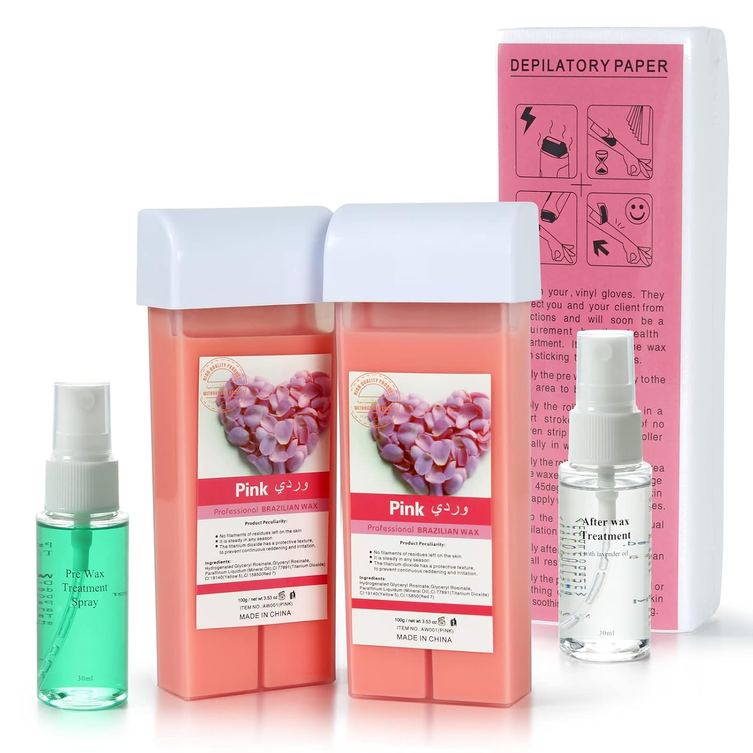 Amazon.com : Beth Lee Roll On Waxing Kit, 2 Packs Rose Wax and 100 Wax ...