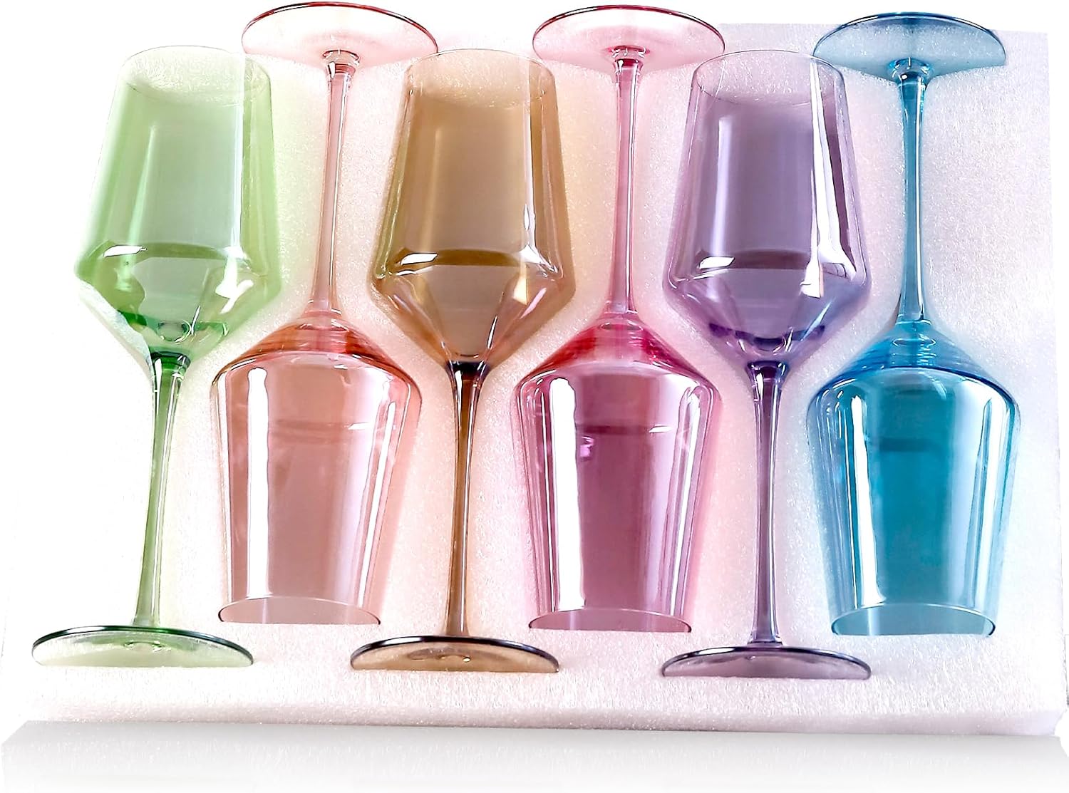Amazon.com | Physkoa Colored Wine Glasses Set of 6-15oz Hand Blown ...