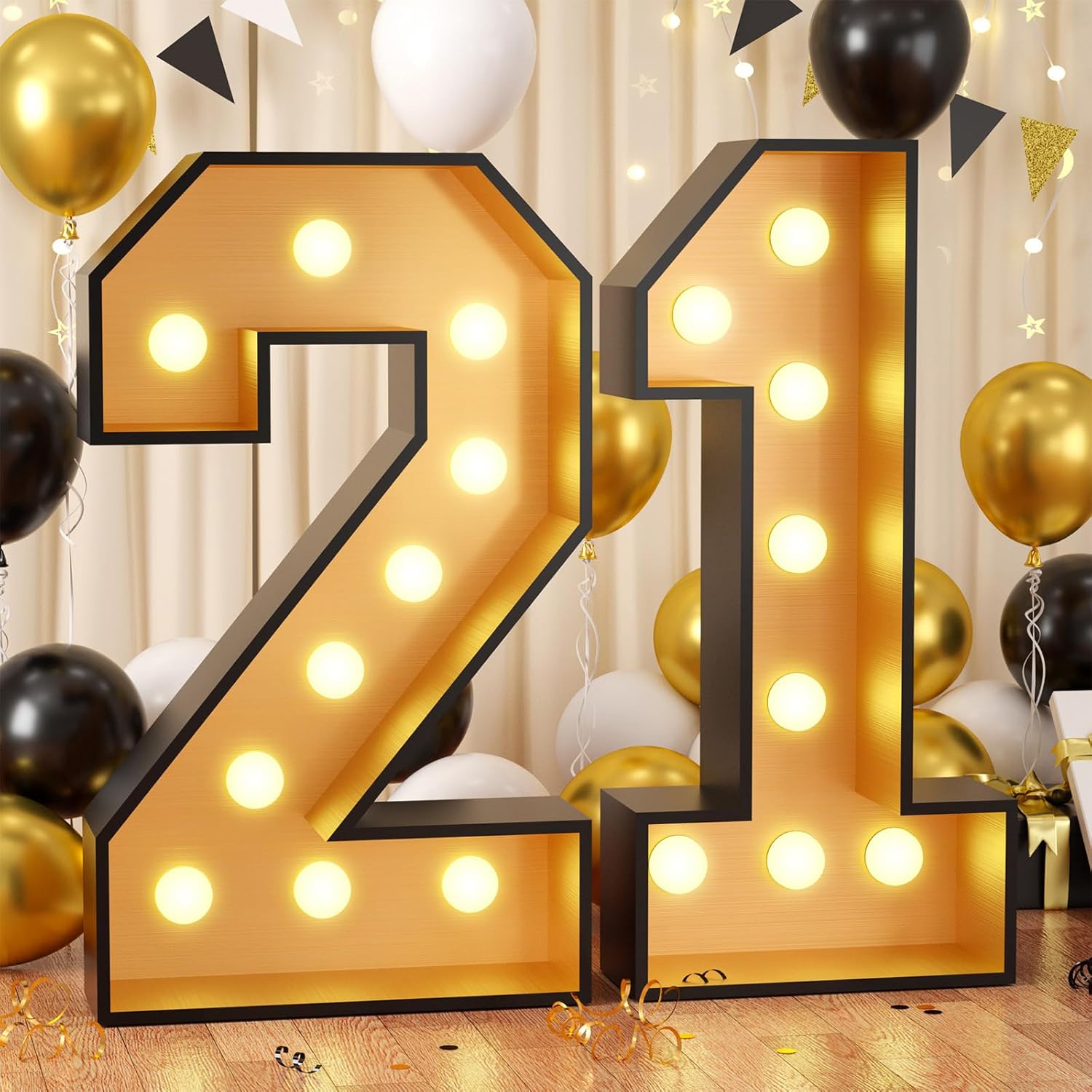 Amazon.com: Biapian 4FT Light Up Numbers 21 - Black Gold Giant Marquee ...