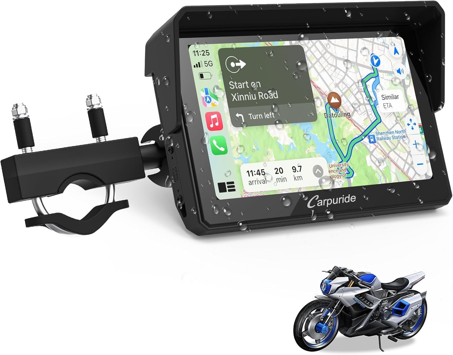 Carpuride W502 Motorrad GPS Drahtlose Tragbare Apple Carplay&Android ...