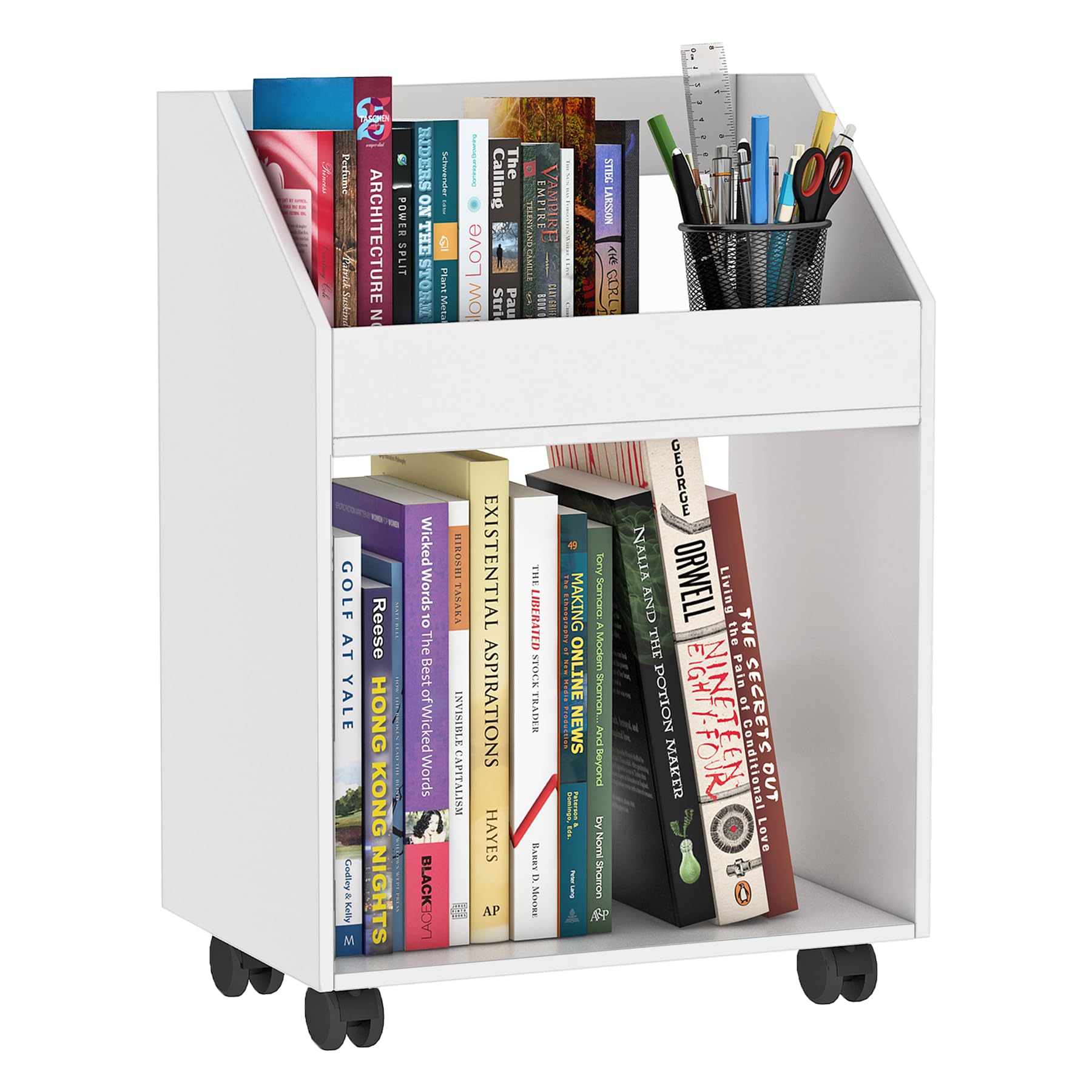 Snapklik.com : HAYOFAMY 2-Tier Mobile Bookshelf, White Bookcase
