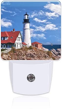 sndheke Beautiful White Lighthouse Night Light Plug into Wall, Ocean ...