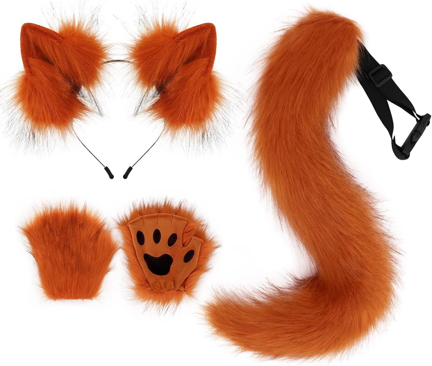 Amazon.com: HAOAN Faux Fur Wolf Ears Headband Fox Tail and Paw Gloves ...