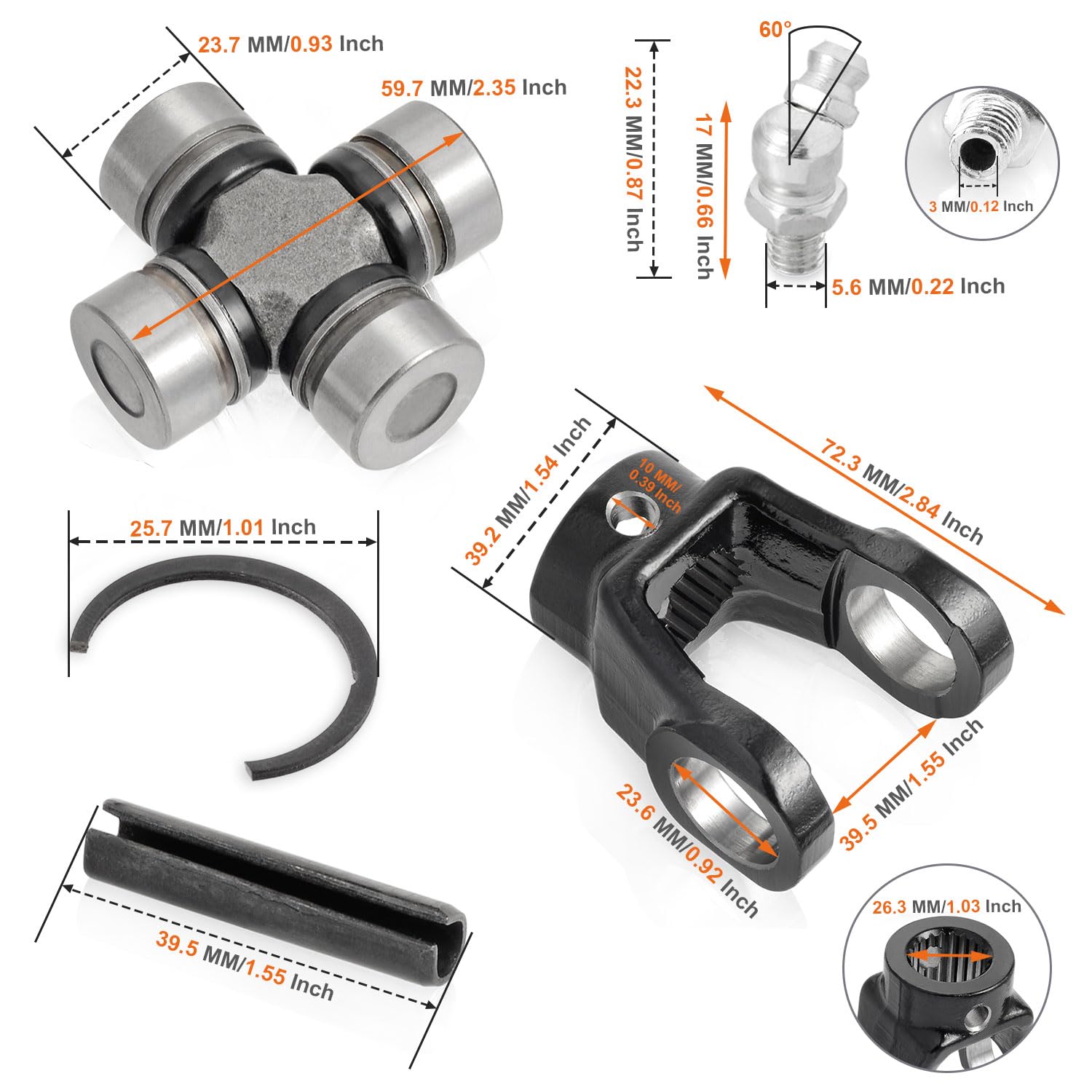 Snapklik.com : Front Drive Prop Shaft Yoke & U-Joint Kit For Polaris ...