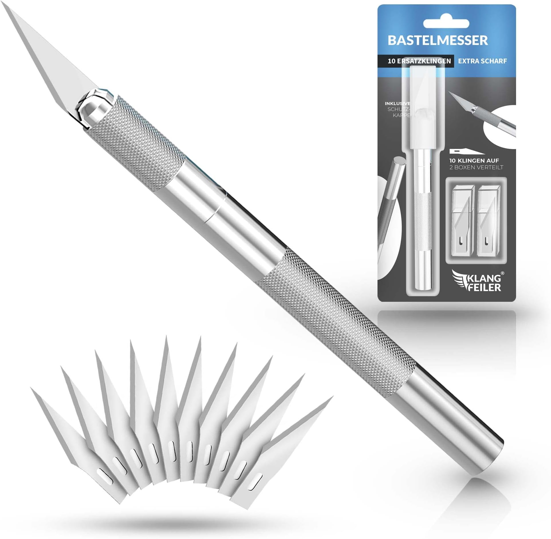 Amazon.com: Klangfeiler® Hobby Knife Set for Crafting - WITH 10 BLADES ...