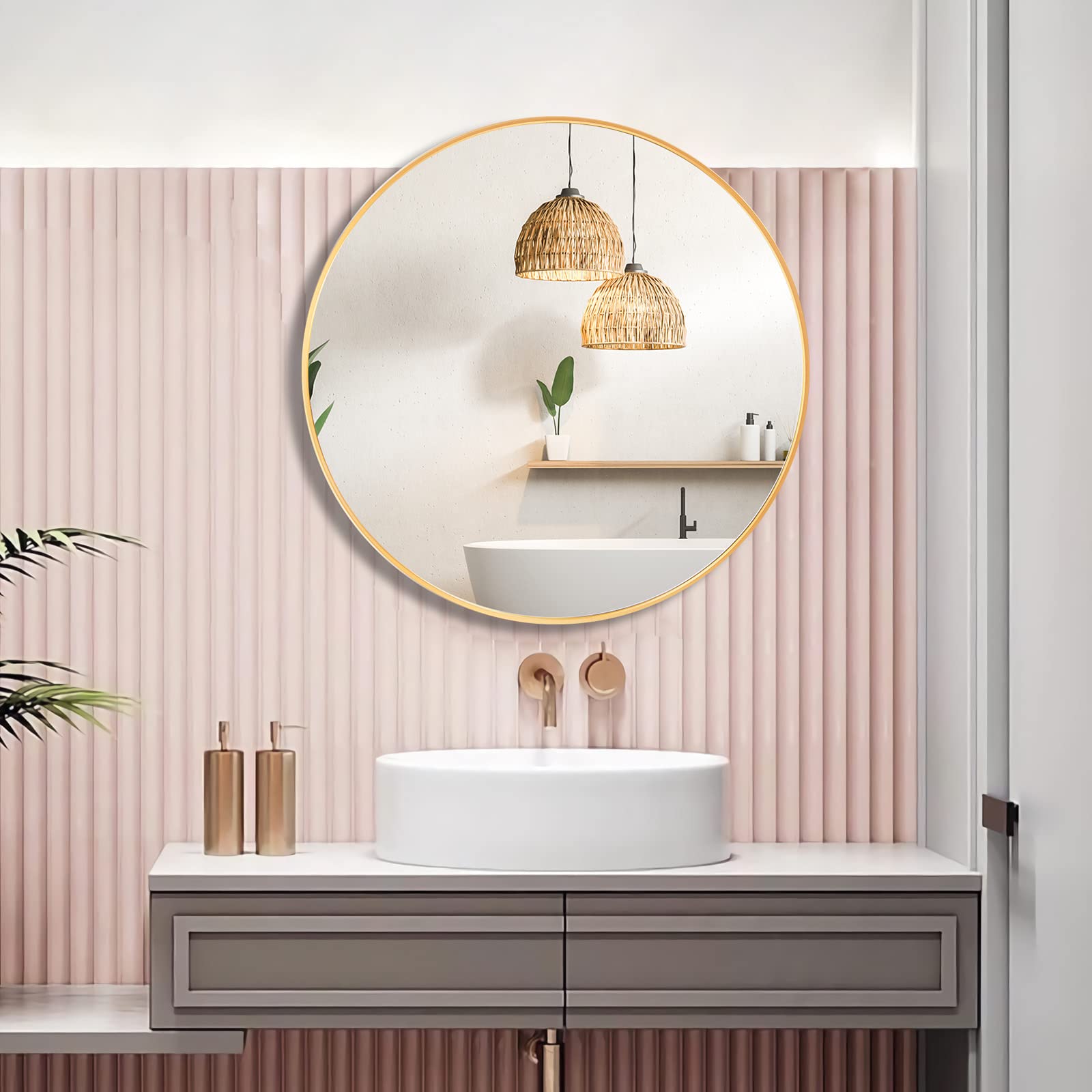 Snapklik.com : CONGUILIAO Circle Mirror Gold 28 Inch Round Wall Mounted ...