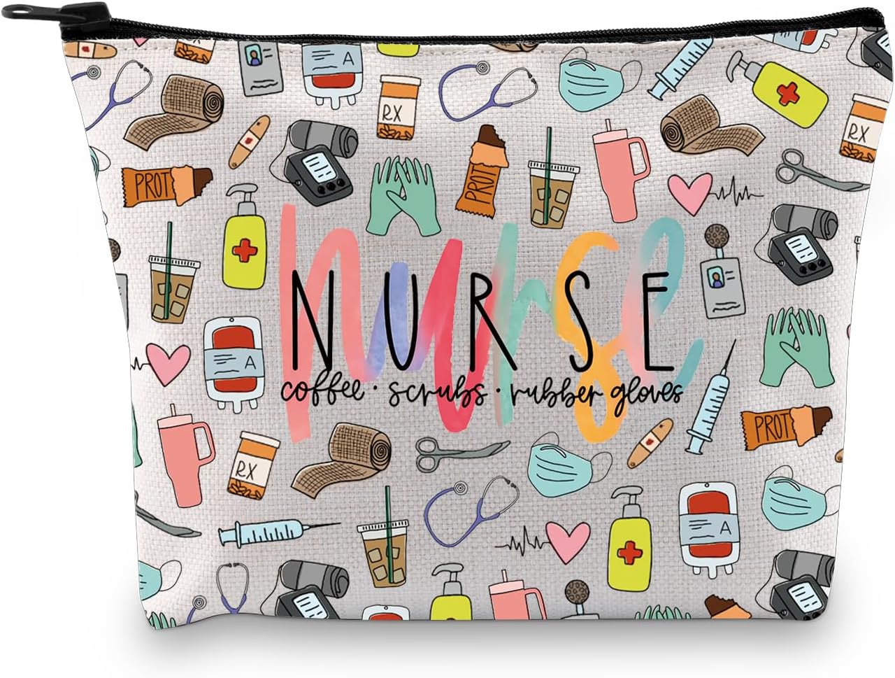 Funny Nurse Makeup Bag Nurse Appreciation Gifts Coffee Scrubs Rubber ...