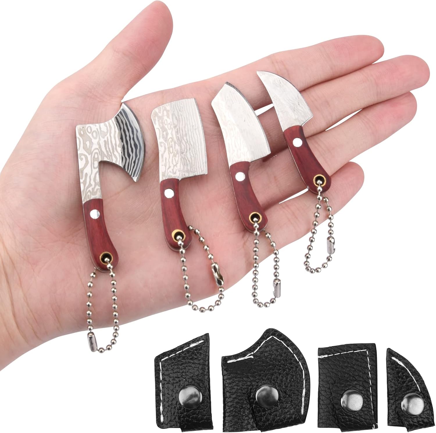 Amazon.com: Damascus Pocket Knife Set, 4 Pack Mini Chef Knife Set with ...